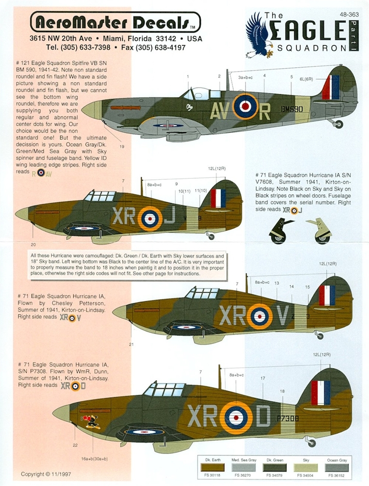 AEROMASTER AMD48-363 Eagle Squadron Prt 1 (Hurricane,Spitfire)