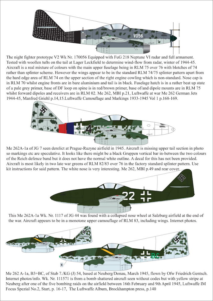 Aims Decals 72D022 Messerschmitt Me262 Collection