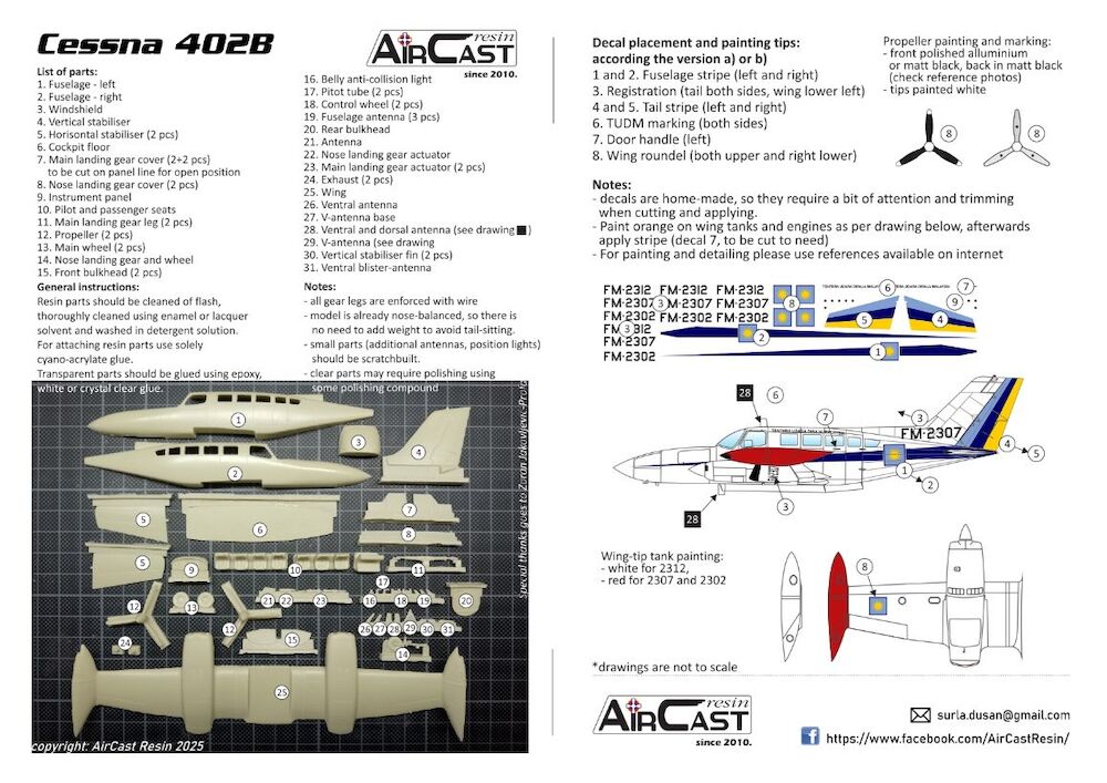 Aircast Resin ACR72054 Cessna 402B (Malaysian Air Force)