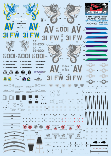 Astra Decals ASD7207 F16C Fighting Falcon USAFE Aviano part 1 (31