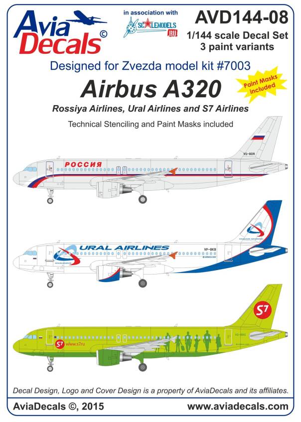 Aviadecals AVD144-08 Airbus A320 (Various Russian Airlines)