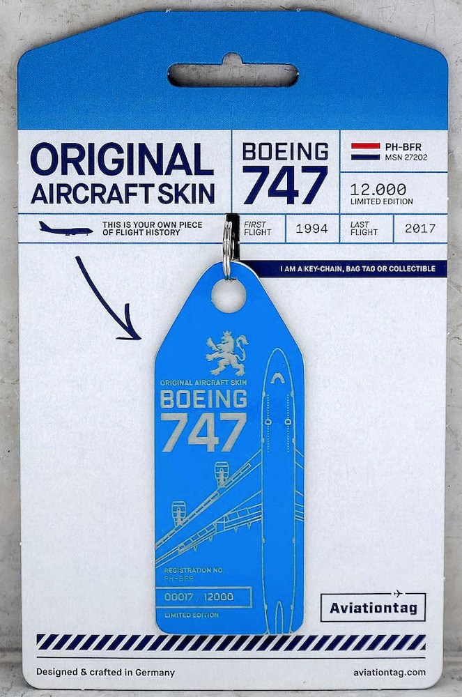 Aviationtag PH-BFR Keychain made of real aircraft skin: Boeing 74