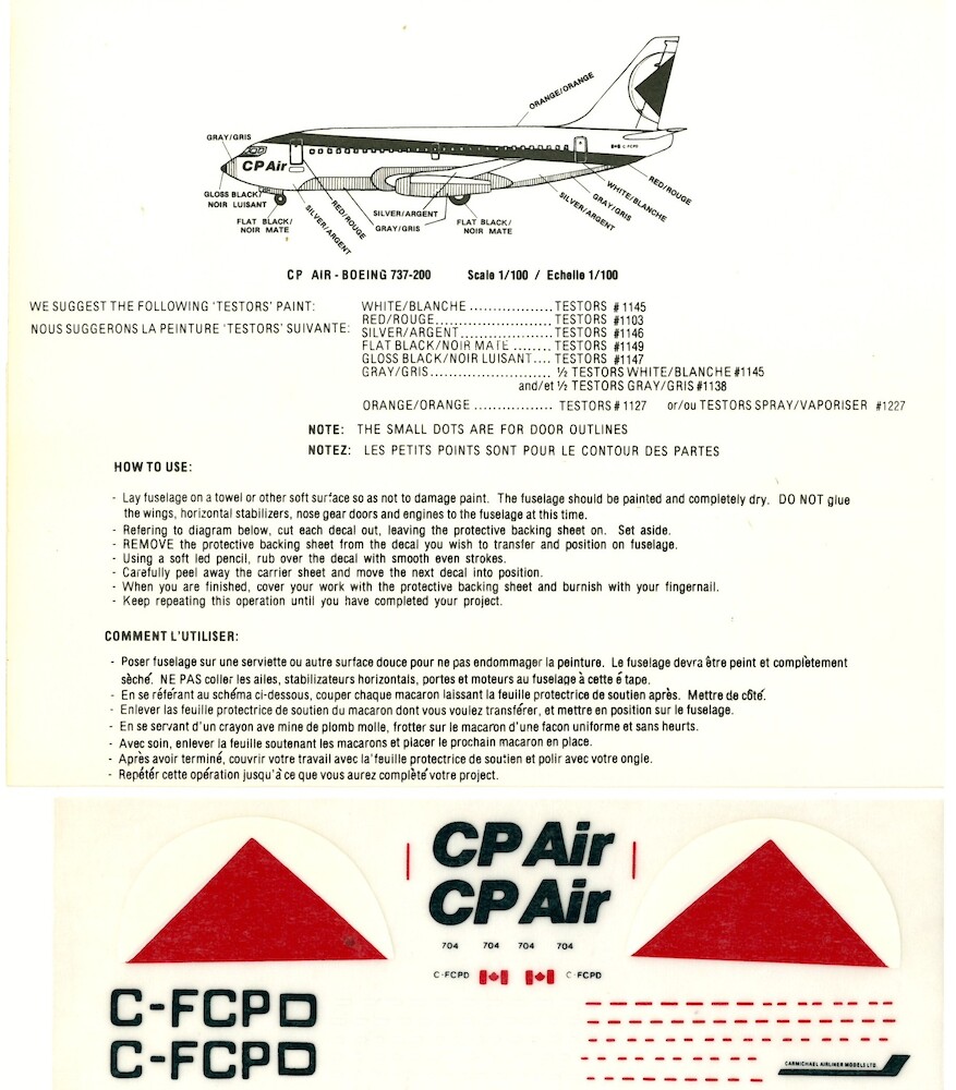 Carmichael Decals CD-003 Boeing 737-200 CP Air Canadian Pacific