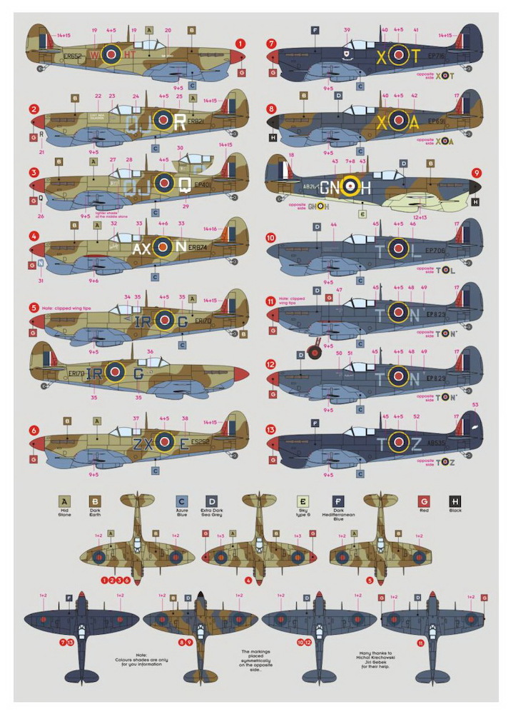 DK decals DK48025 Spitfire Mk.Vb Aces Malta and MTO (13 camo sche