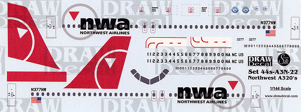 Draw Decals 20-A3N-22 A320 (Northwest New Colours)