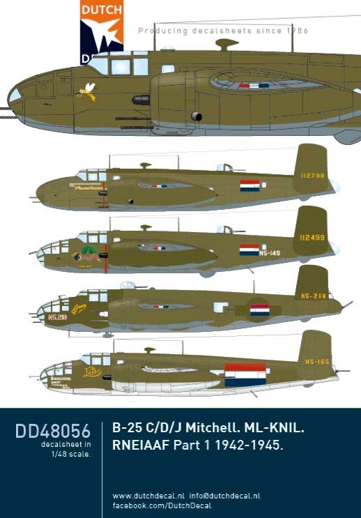 Dutch Decal DD48056 B25B/D/J Mitchell ML-KNIL, NEIAAF part 1 1942