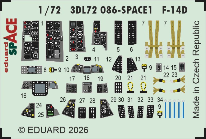Eduard 3DL72086 SPACE 3D Detailset F14D Tomcat Instrument panels