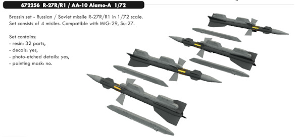 Eduard E672256 R27R/R1 / AA10 Alamo A Missiles (4x)