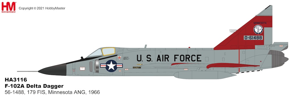Hobbymaster HA3116 F102A Delta Dagger, USAF, 56-1488, 179 FIS, Mi