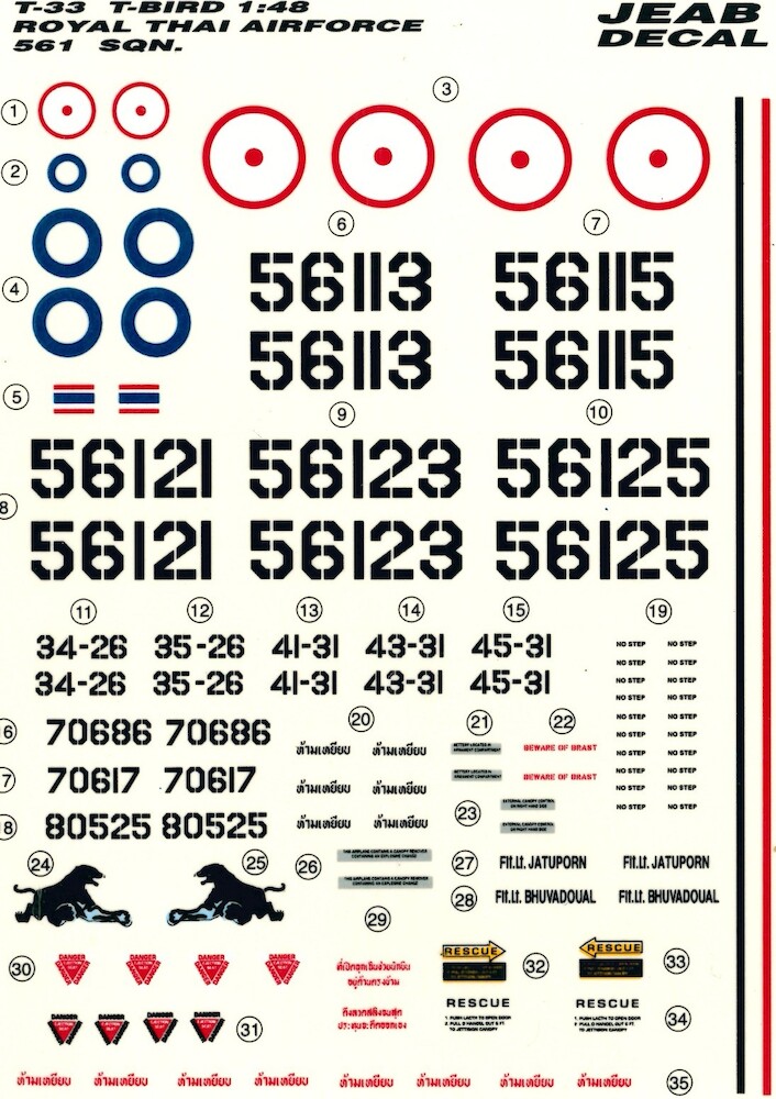 JEAB Decals JEAB48026 Lockheed T33 (561SQ Royal Thai AF)