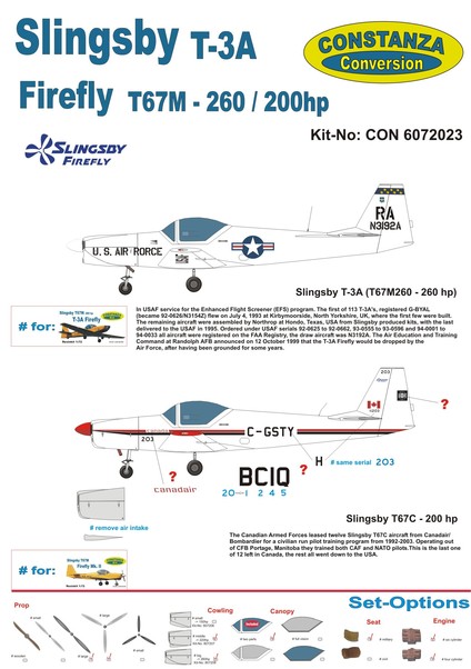 Toys Slingsby T67M-260 Firefly T-3A Constanza Kits CON807207 USAF BACK ...