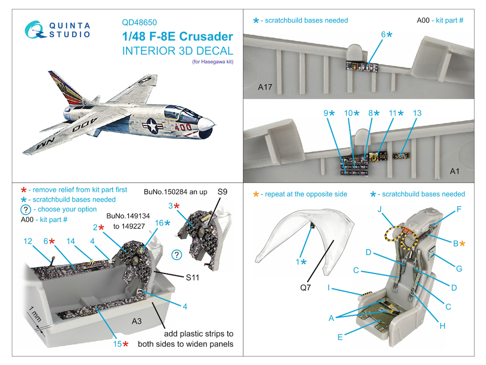 Quinta Studio QD48650 F8E Crusader Interior 3D Decal (Hasegawa