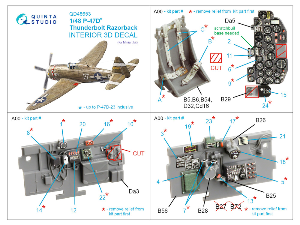 Quinta Studio QD48653 P-47D Thunderbolt Razorback Interior 3D Dec