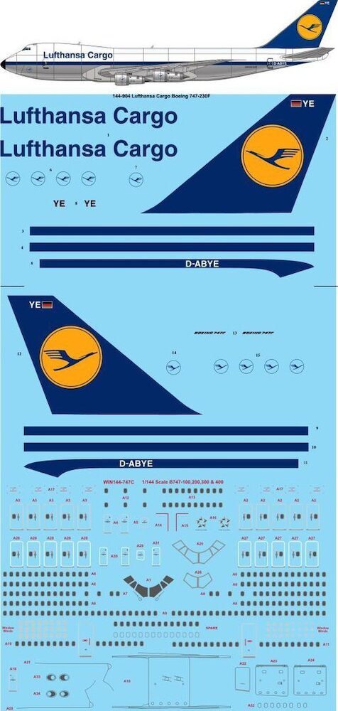 Two Six decals 144-904 Boeing 747-230F (Lufthansa Cargo)