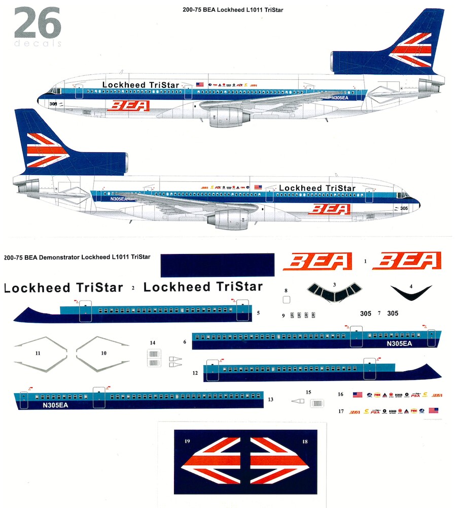 Two Six decals 200-75 Lockheed L1011 Tristar (BEA Demonstrator)